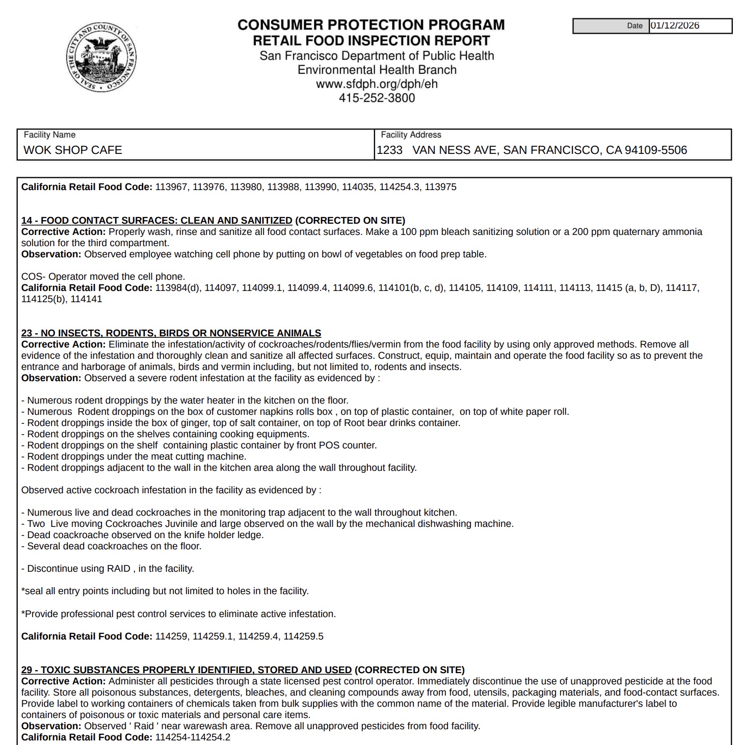 San Francisco Chinese Eatery Recommended to Close After Routine Health ...