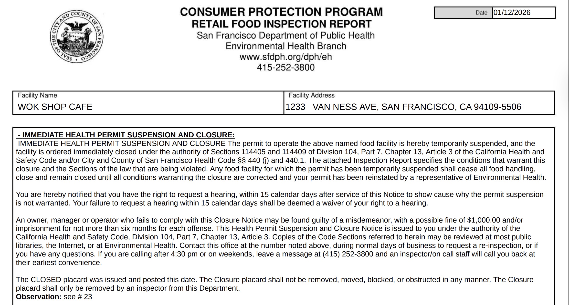 San Francisco Chinese Eatery Recommended to Close After Routine Health ...